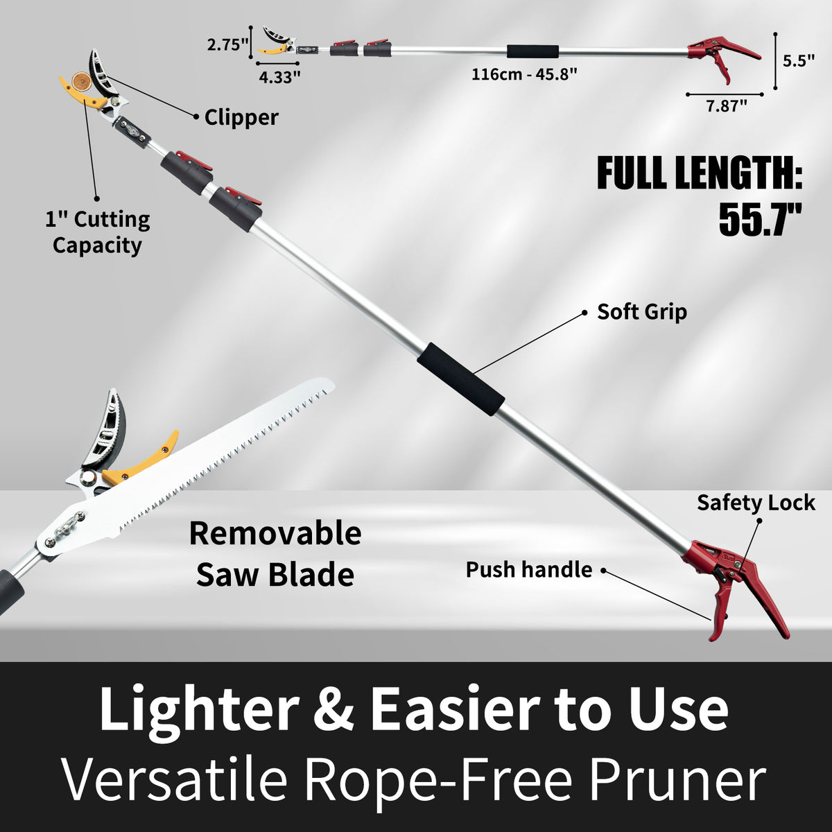 FLORA GUARD 4.6-10ft Extendable Tree Pruner for Cutting up to 1" Diame